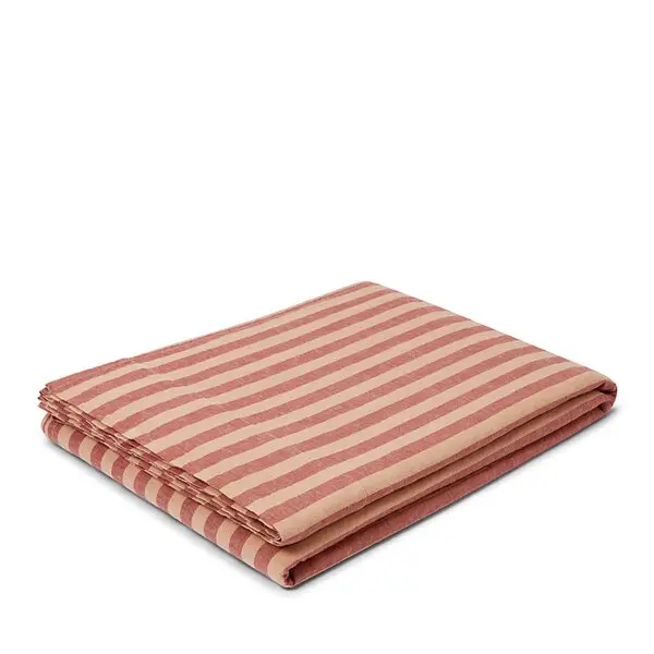 PIGLET IN BED Pembroke Stripe Linen Flat Sheet, Twin - Sandstone Red
