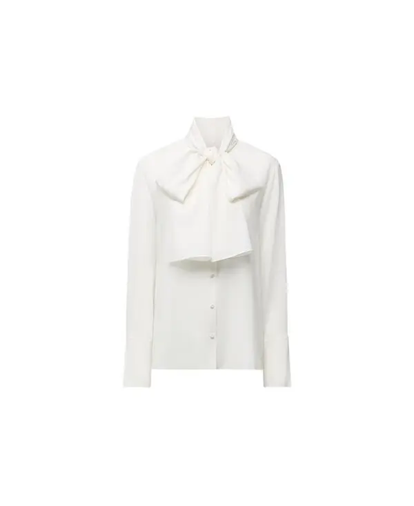 Another Tomorrow Signature Bow Blouse - Off White
