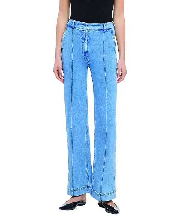 Another Tomorrow High Waisted Denim Trouser In Wash - Light Blue