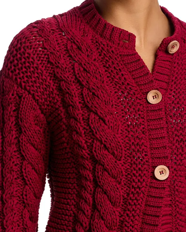 Aqua Chunky Tape Yarn Cable Knit Cardigan