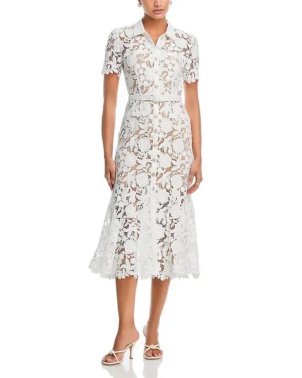 SELF-PORTRAIT Lace Collared Midi Dress - White