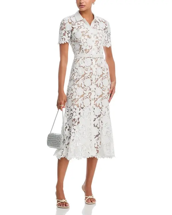SELF-PORTRAIT Lace Collared Midi Dress - White