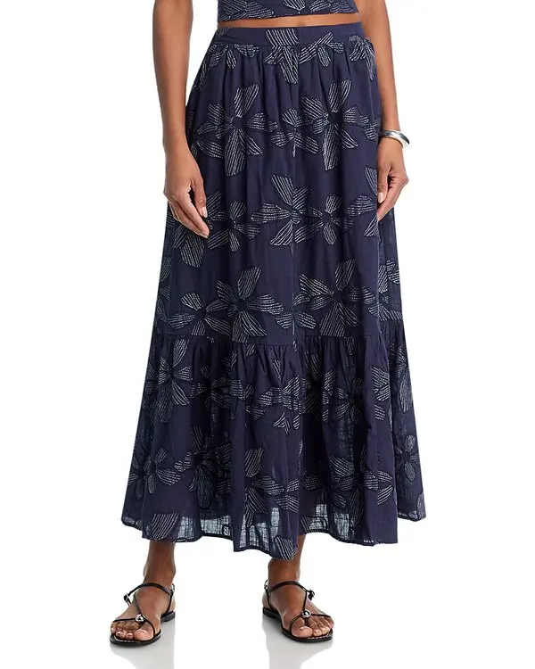 Aqua Embroidered Midi Skirt - Blue