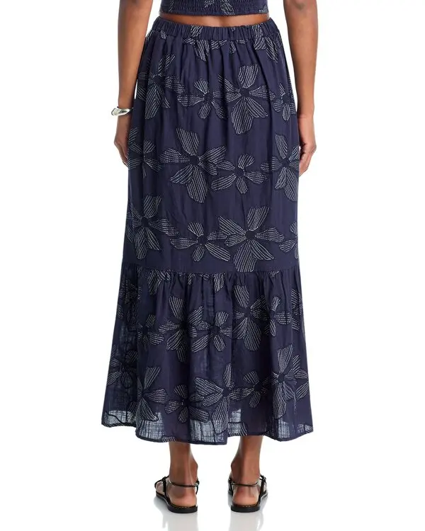 Aqua Embroidered Midi Skirt - Blue