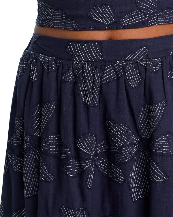 Aqua Embroidered Midi Skirt - Blue