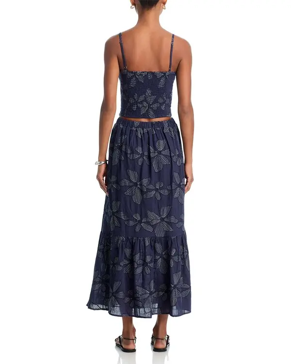 Aqua Embroidered Midi Skirt - Blue