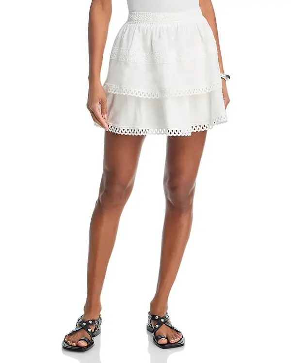 Aqua Embroidered Tiered Mini Skirt - White
