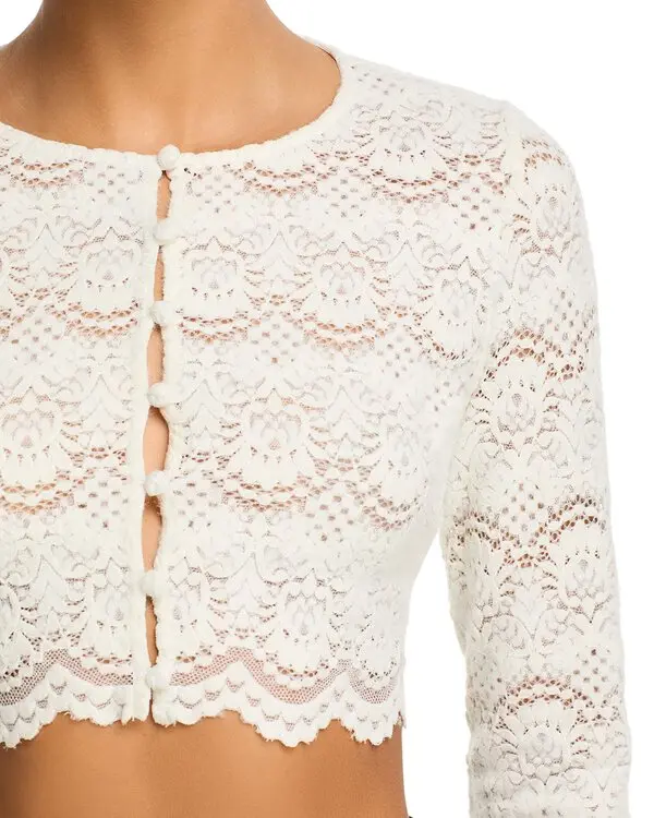 Aqua Lace Crop Cardigan - White