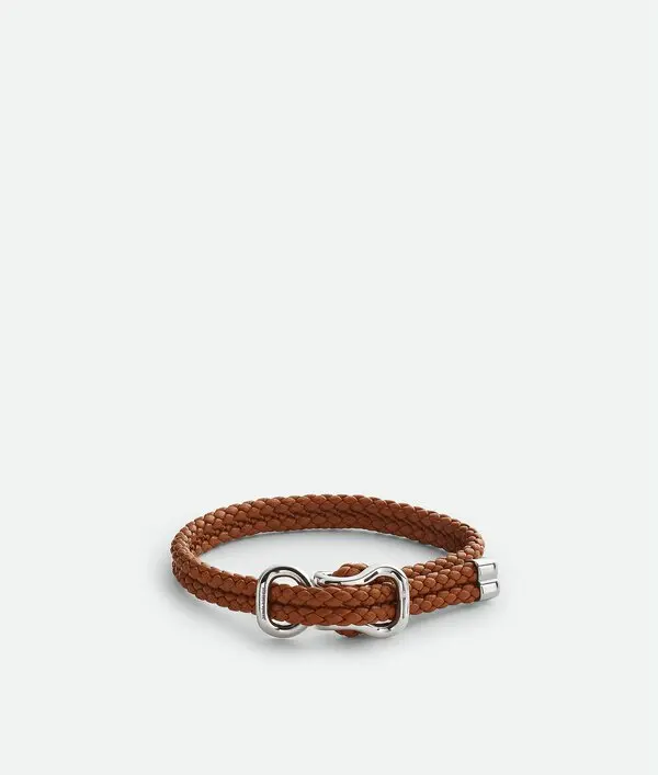 BOTTEGA  VENETA Braided Leather Bracelet - Amber