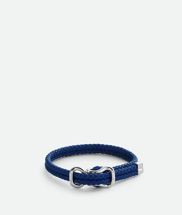BOTTEGA  VENETA Braided Leather And Sterling Silver Bracelet - Blue Royal