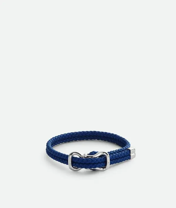 Bottega Veneta Leather And Sterling Silver Braided Bracelet - Blue Royal