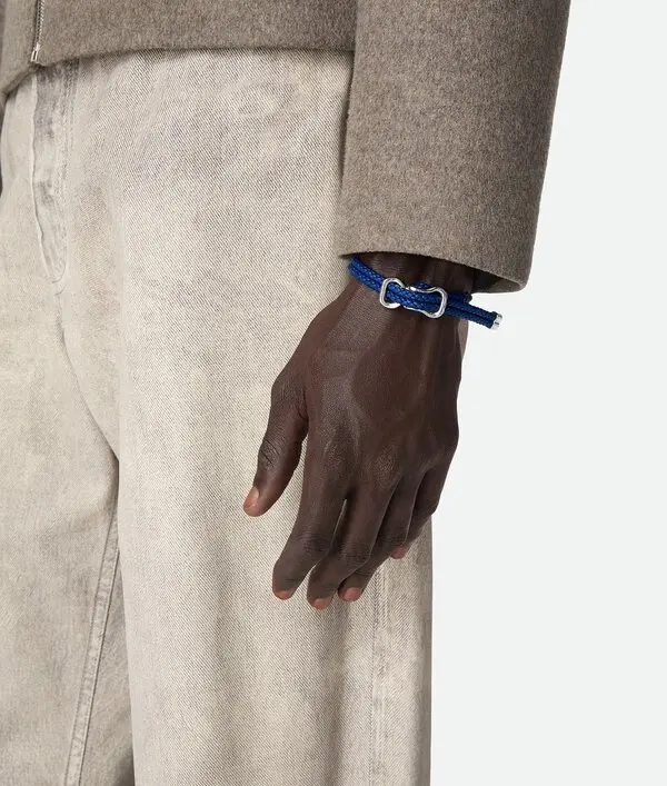 Bottega Veneta Leather And Sterling Silver Braided Bracelet - Blue Royal
