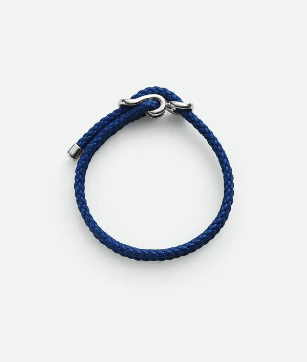 Bottega Veneta Leather And Sterling Silver Braided Bracelet - Blue Royal