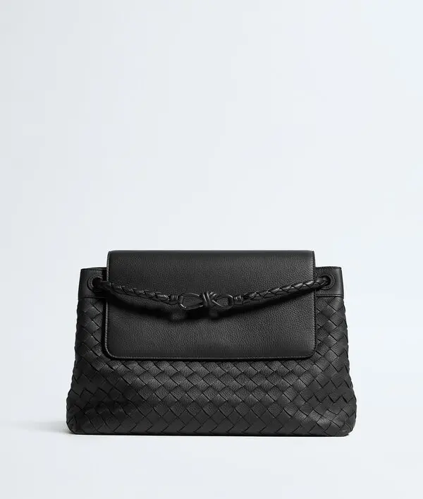 BOTTEGA  VENETA Intrecciato Deerskin Leather Messenger Bag - Black