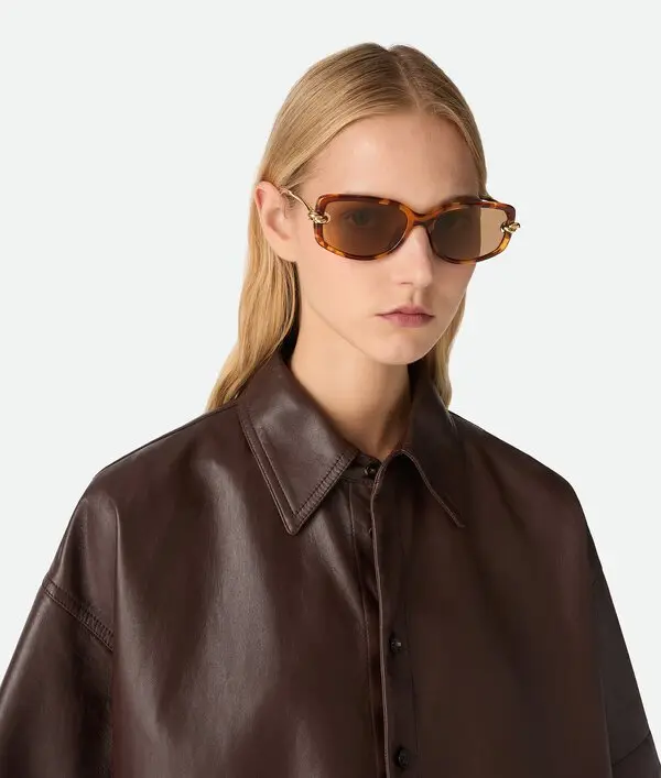 Bottega Veneta Knot Rectangular Sunglasses - Havana/brown