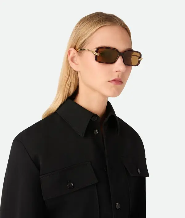 Bottega Veneta Knot Rectangular Sunglasses - Havana/brown