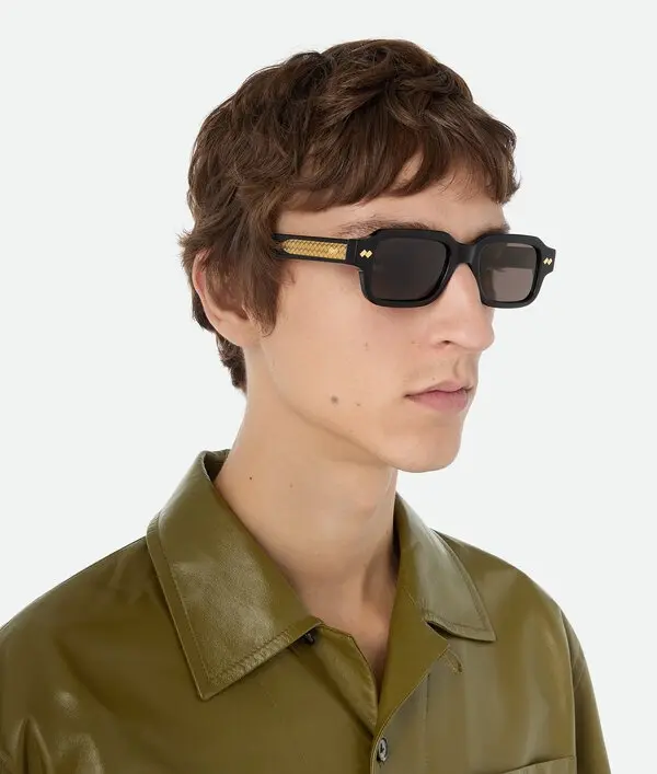 Bottega Veneta Intrecciato Rectangular Sunglasses - Black/grey