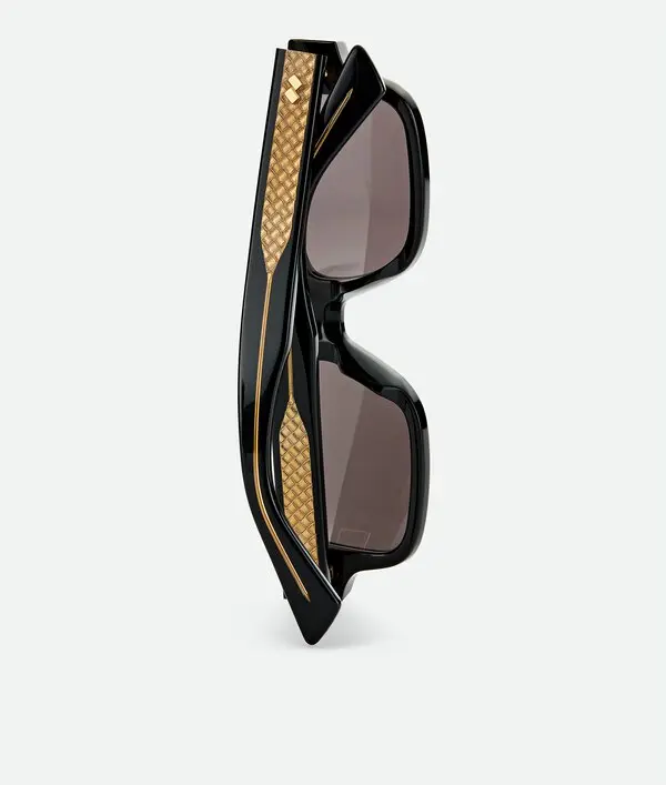 Bottega Veneta Intrecciato Rectangular Sunglasses - Black/grey