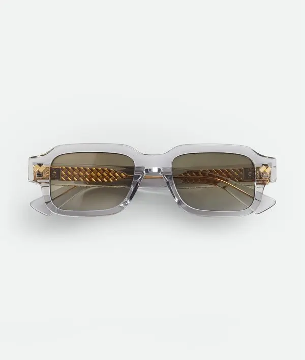 Bottega Veneta Intrecciato Rectangular Sunglasses - Grey/green