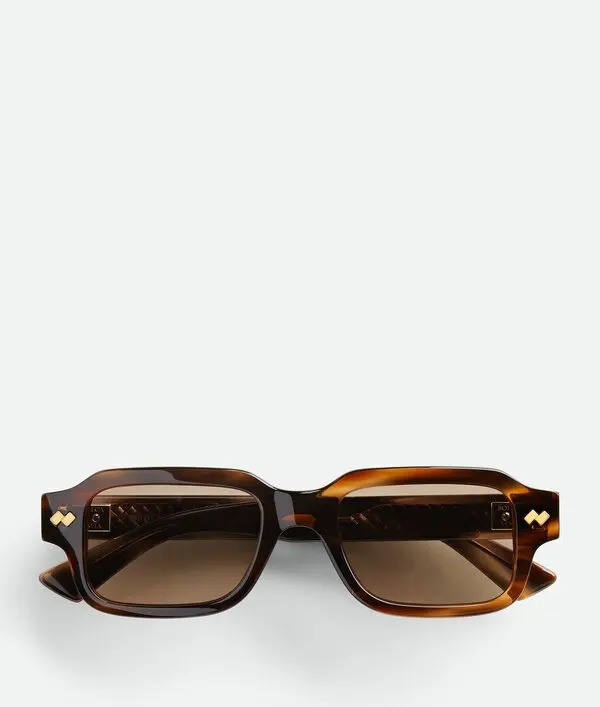 BOTTEGA  VENETA Intrecciato Rectangular Sunglasses - Havana/brown