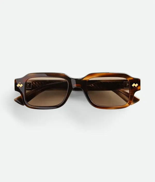 Bottega Veneta Intrecciato Rectangular Sunglasses - Havana/brown