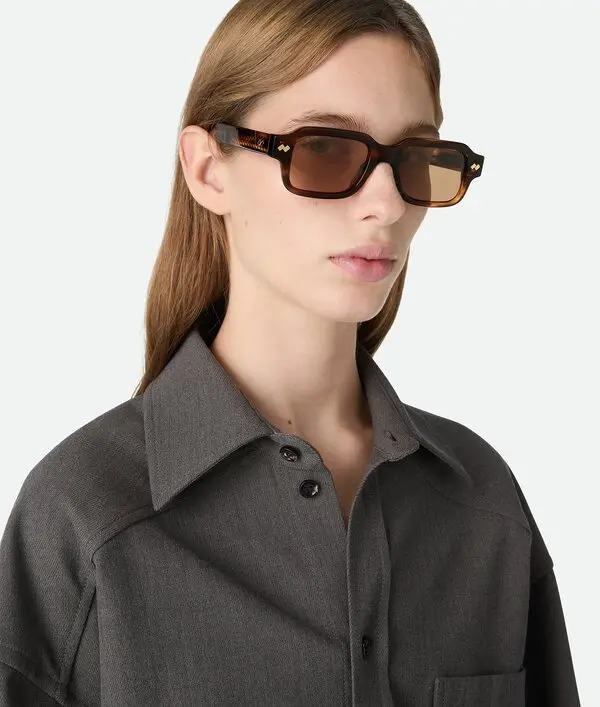 Bottega Veneta Intrecciato Rectangular Sunglasses - Havana/brown