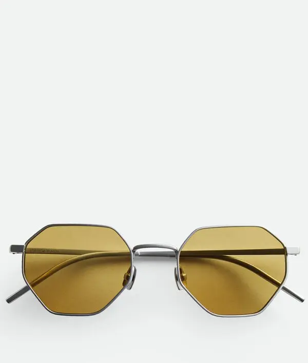 BOTTEGA  VENETA Intrecciato Geometrical Sunglasses - Silver/yellow