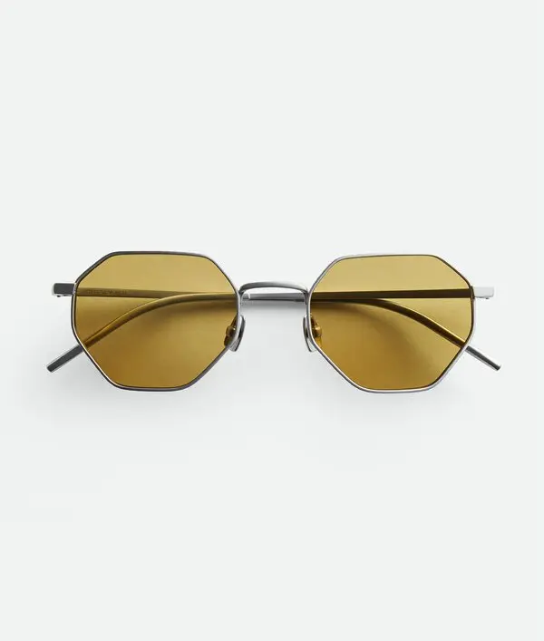 Bottega Veneta Intrecciato Geometrical Sunglasses - Silver/yellow