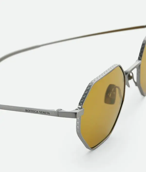 Bottega Veneta Intrecciato Geometrical Sunglasses - Silver/yellow