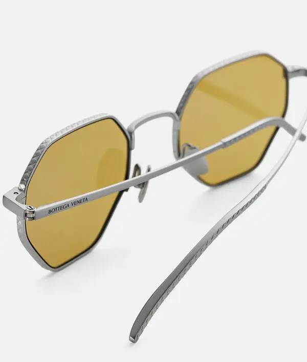 Bottega Veneta Intrecciato Geometrical Sunglasses - Silver/yellow