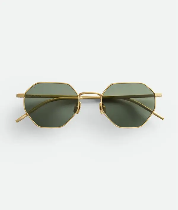 Bottega Veneta Intrecciato Geometrical Sunglasses - Gold/green