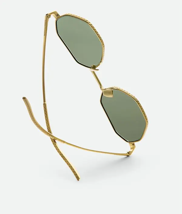 Bottega Veneta Intrecciato Geometrical Sunglasses - Gold/green