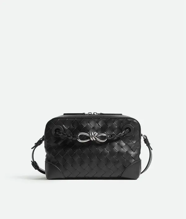 Bottega Veneta Intrecciato Leather Zipped Messenger - Black/black