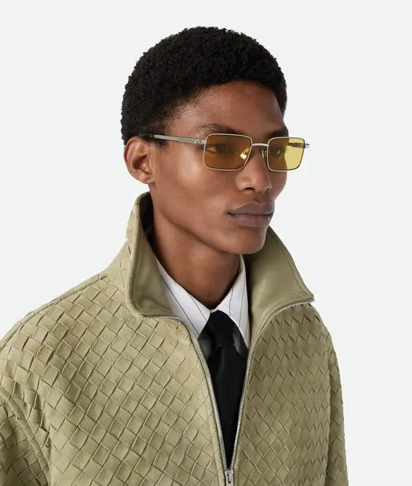 Bottega Veneta Classic Rectangular Sunglasses - Silver/yellow