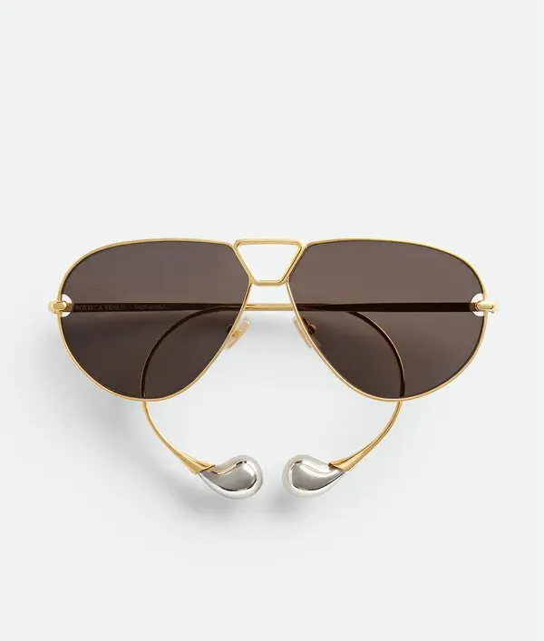Bottega Veneta Drop Aviator Sunglasses - Gold/grey