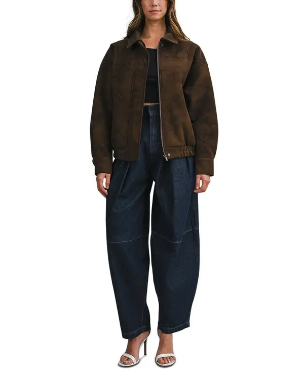 LUVEE Oversized Faux Suede Bomber Jacket