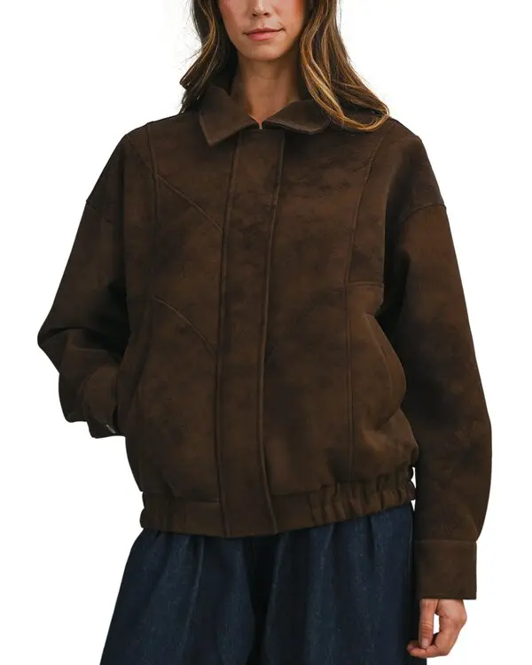 LUVEE Oversized Faux Suede Bomber Jacket