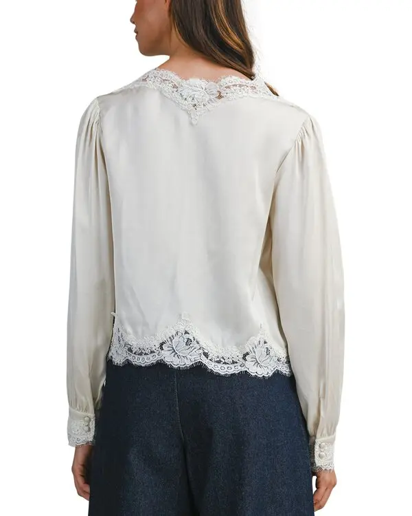 LUVEE Lace Trim Long Sleeve Blouse