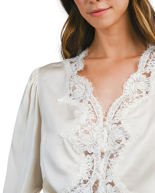 LUVEE Lace Trim Long Sleeve Blouse