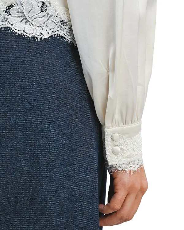 LUVEE Lace Trim Long Sleeve Blouse