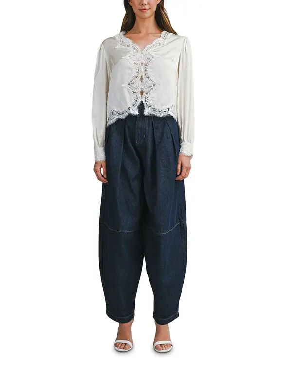 LUVEE Lace Trim Long Sleeve Blouse