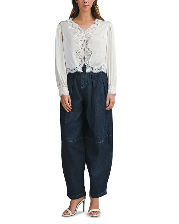 LUVEE Pleated Denim Barrel Leg Pants