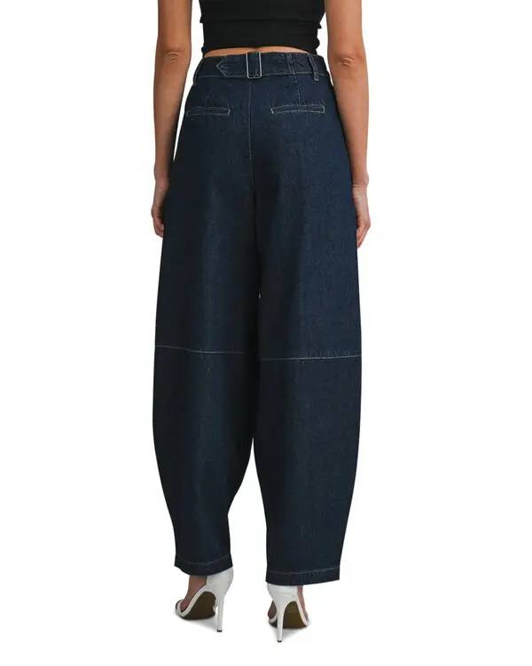 LUVEE Pleated Denim Barrel Leg Pants
