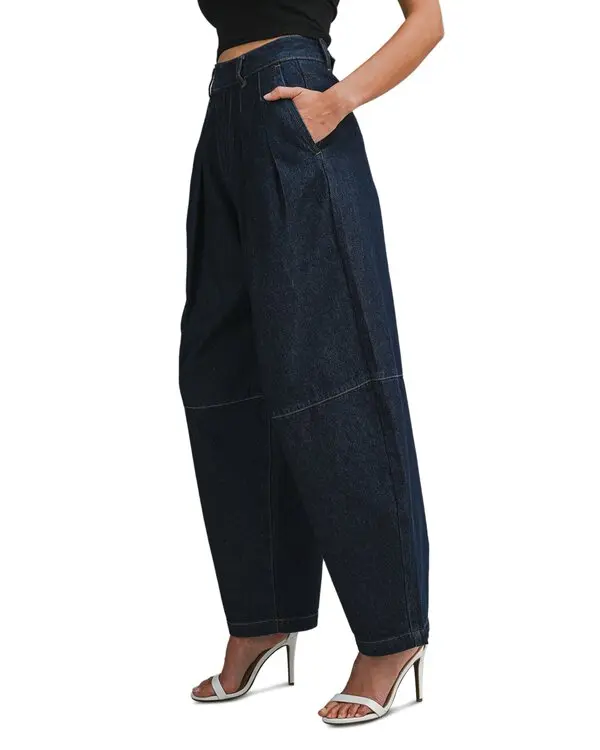LUVEE Pleated Denim Barrel Leg Pants