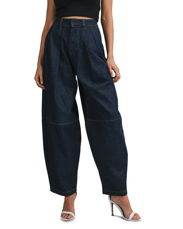 LUVEE Pleated Denim Barrel Leg Pants