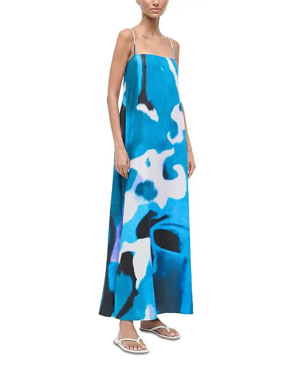 Staud Laura Linen Maxi Dress - Blue Haze