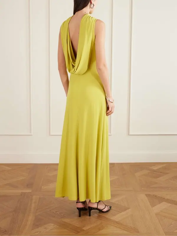 ESSE STUDIOS Solina Cowl Open-back Cape-effect Satin-jersey Maxi Dress