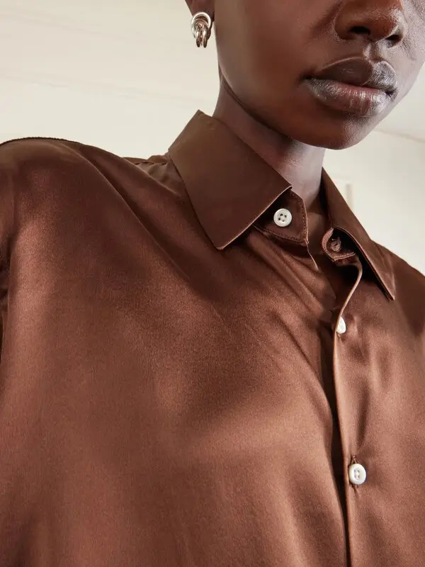 Comme Si La Classica Silk-charmeuse Shirt - Brown