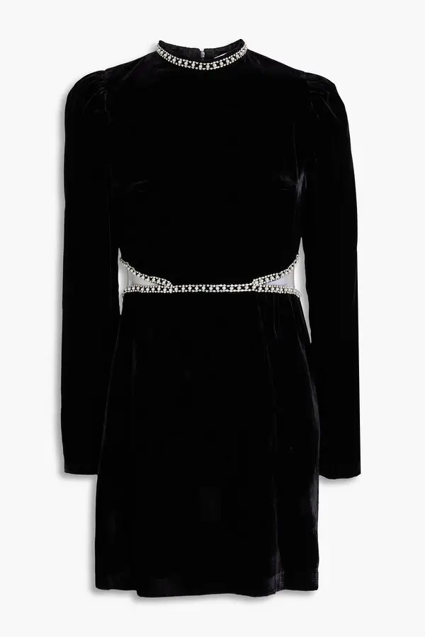 Sandro Embellished Tulle-trimmed Velvet Mini Dress