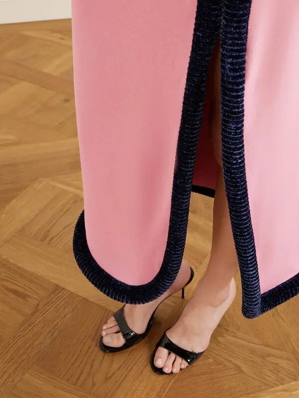 DIOTIMA Castries Velvet-trimmed Stretch-jersey Midi Skirt - Pink